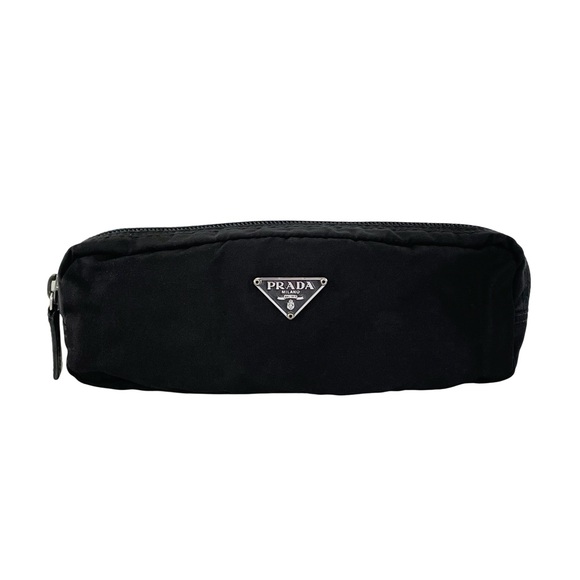 Prada | Bags | Prada Black Tessuto Nylon Triangle Logo Medium Cosmetic ...